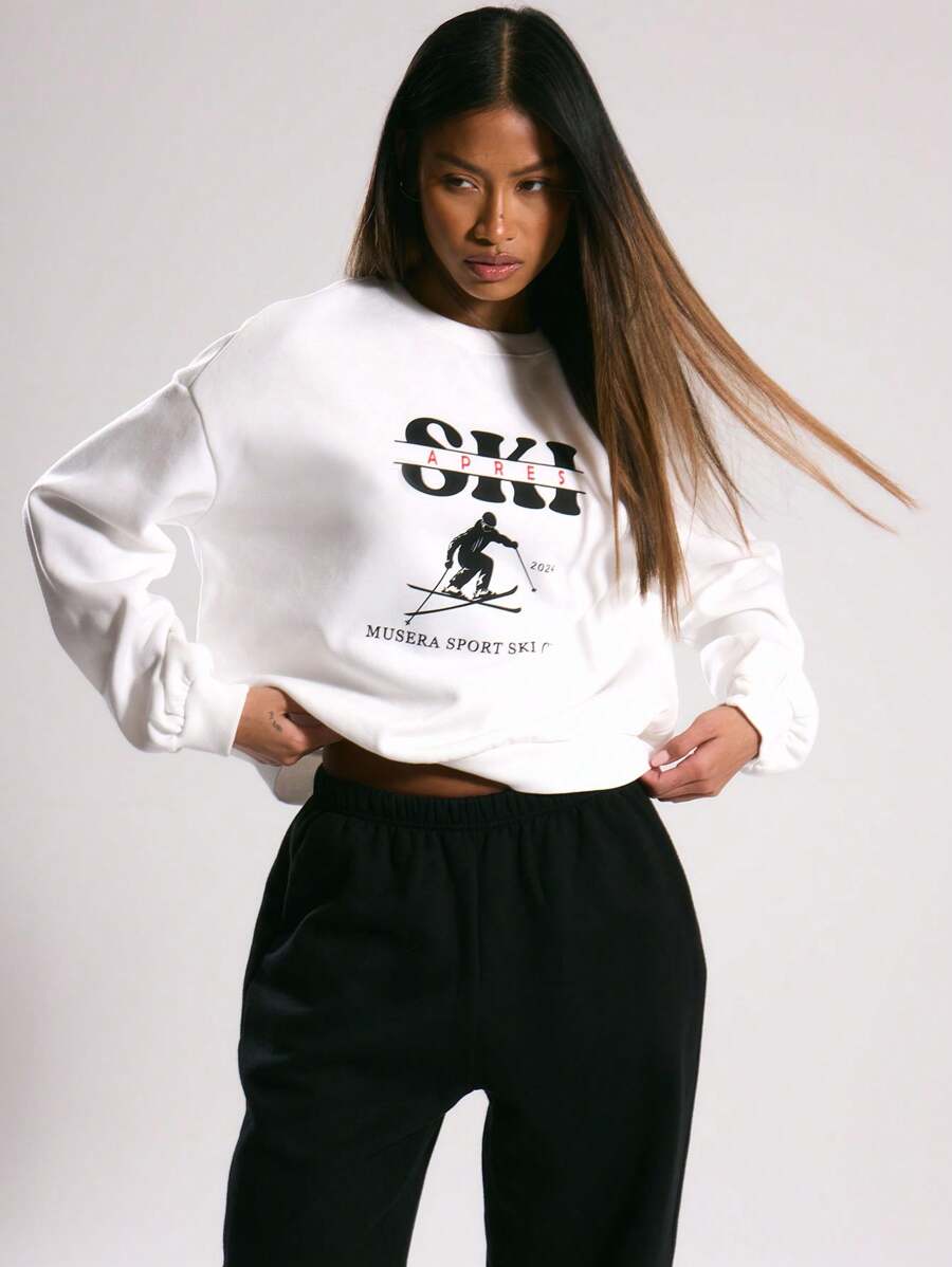 Musera Sport เสื้อกันหนาวลาย สกี คอกลม | SHEIN TH