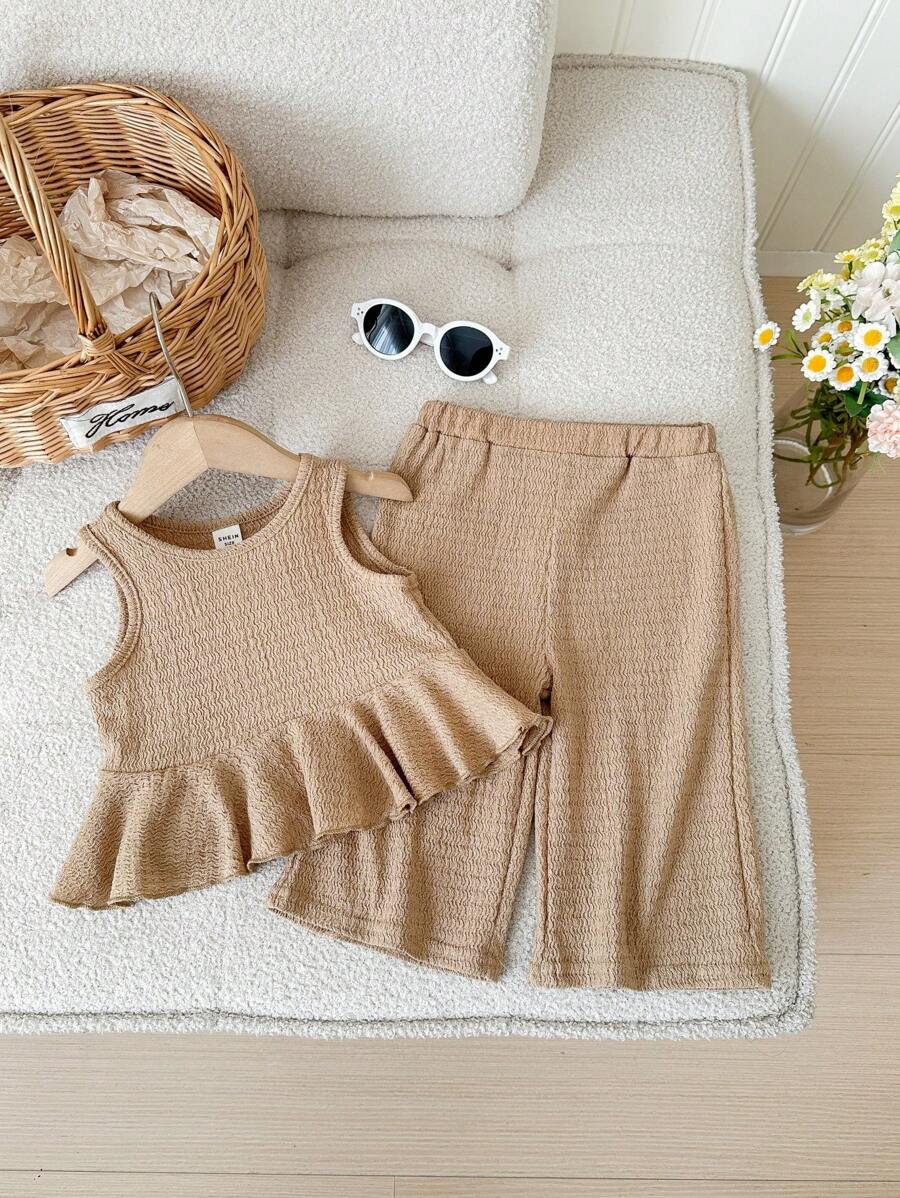 SHEIN Conjunto de bebê menina com Top regata de cor sólida e ...