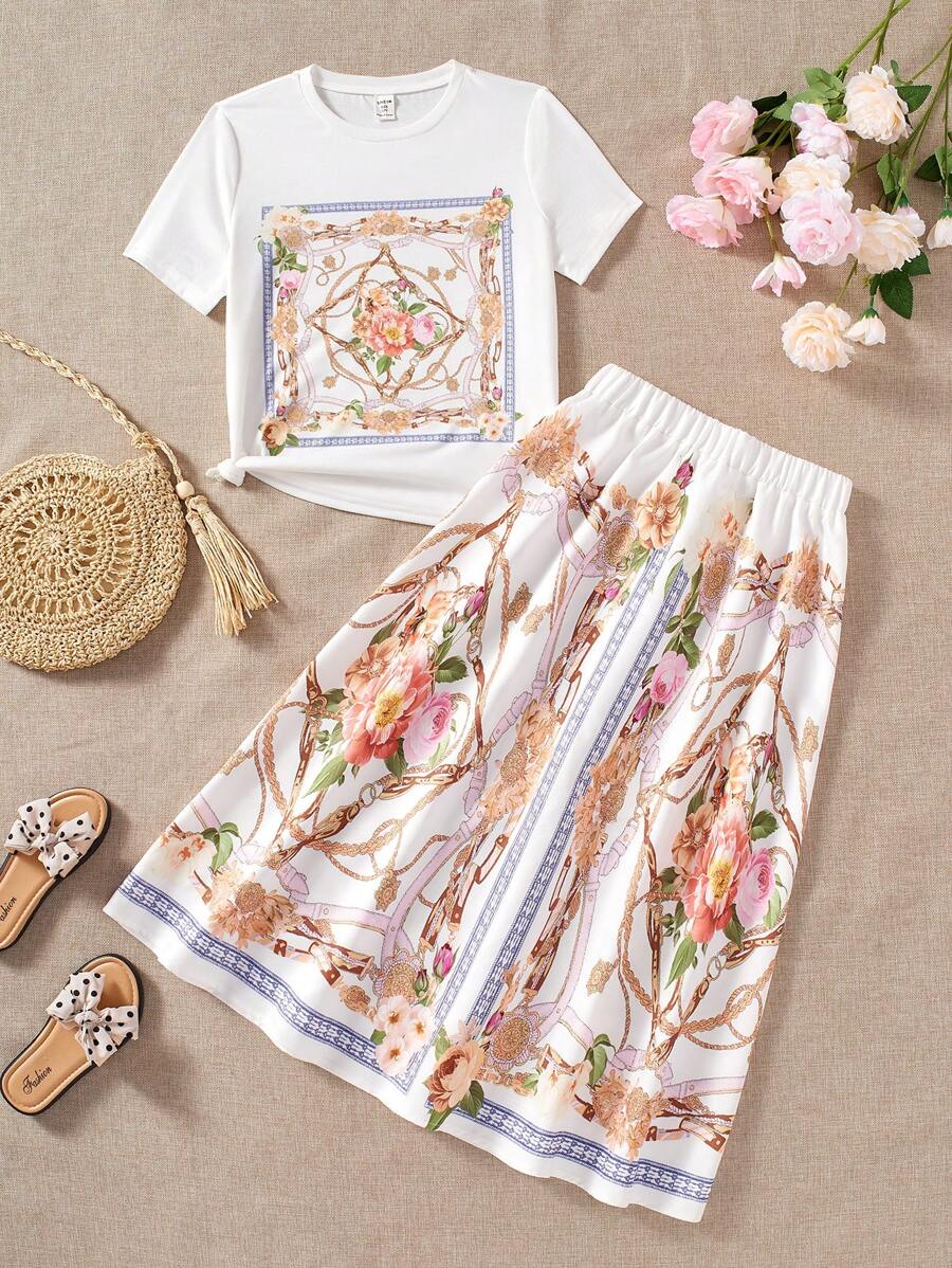 Tween Girl Middle East Style Casual Round Neck Short Sleeve Top ...