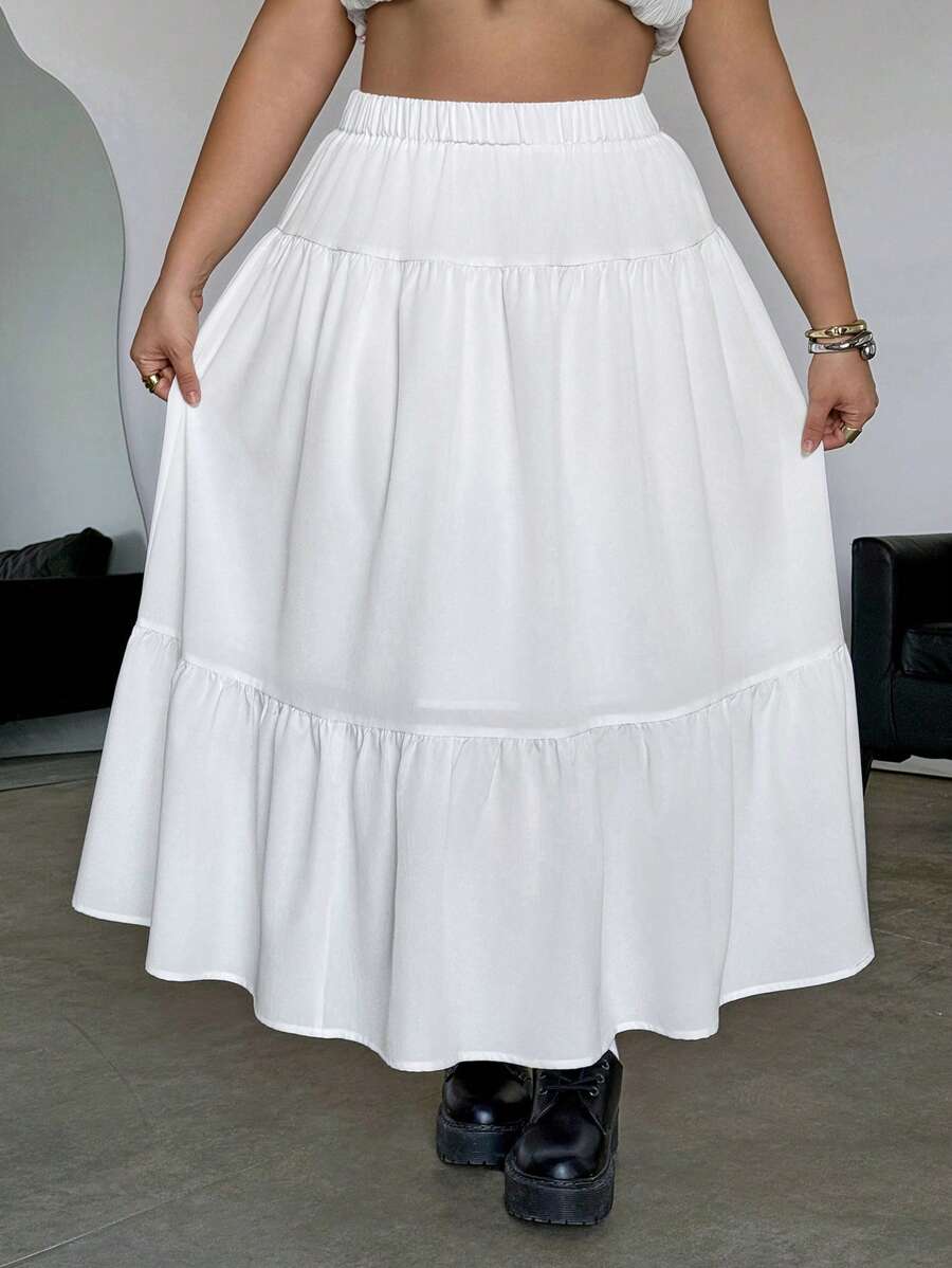 SHEIN CURVE+ Plus Size Women Umbrella-Shaped White Skirt Summer ...