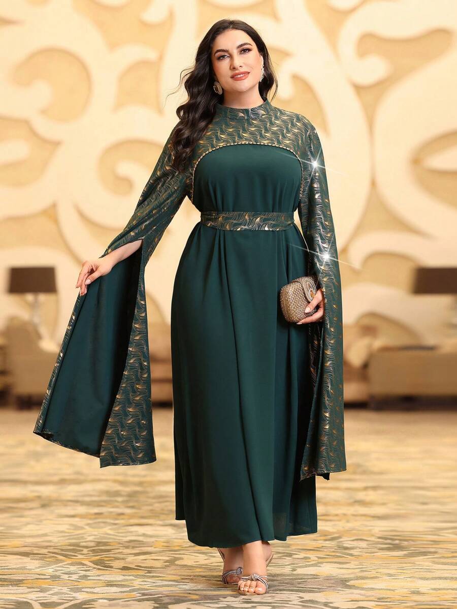 Al Najma Plus Size Arabic Style Printed Patchwork Elegant Robe | SHEIN ...