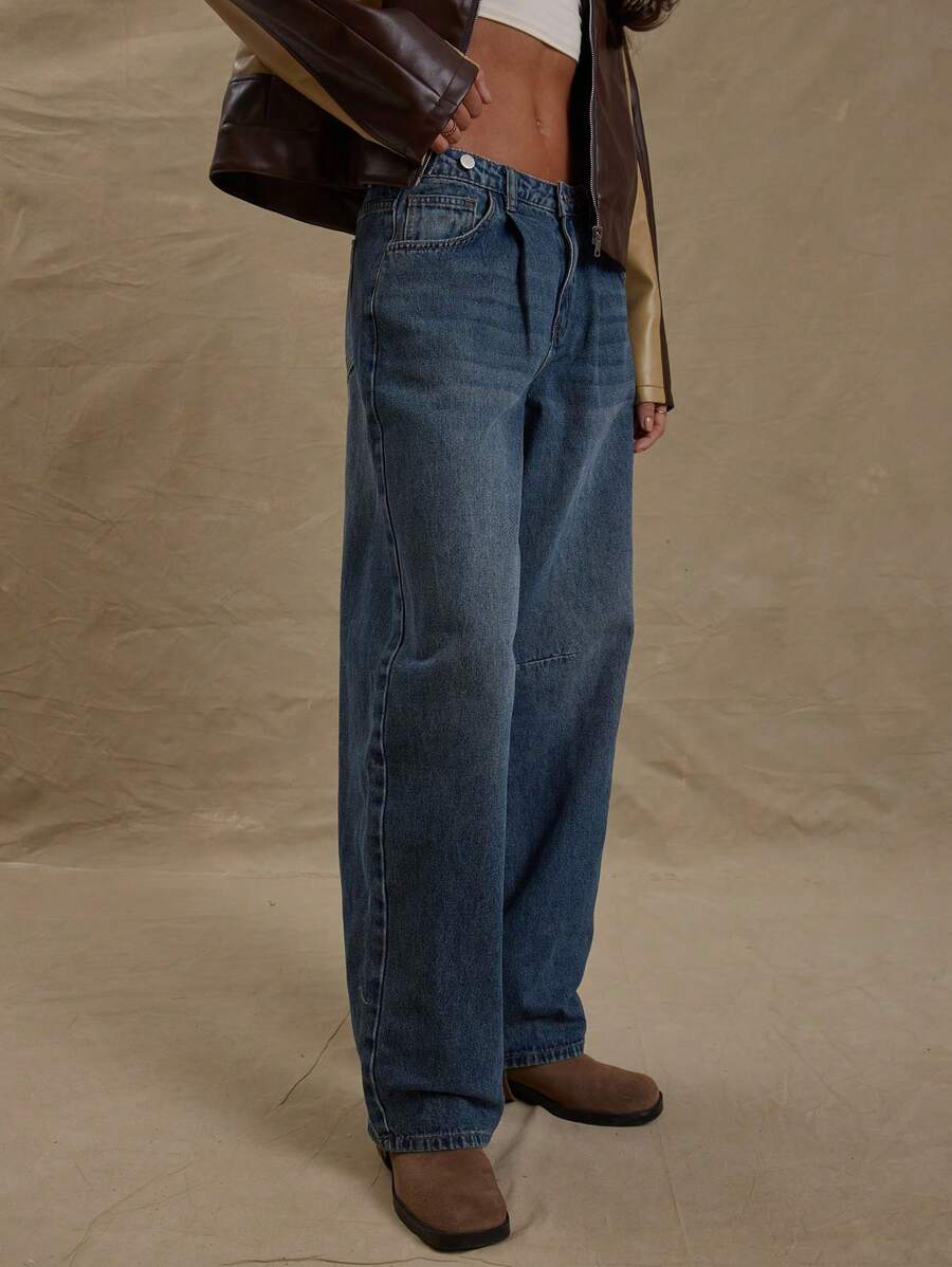 MUSERA Low Rise Pleat Front Detail Baggy Tapered Denim Jeans Easter ...