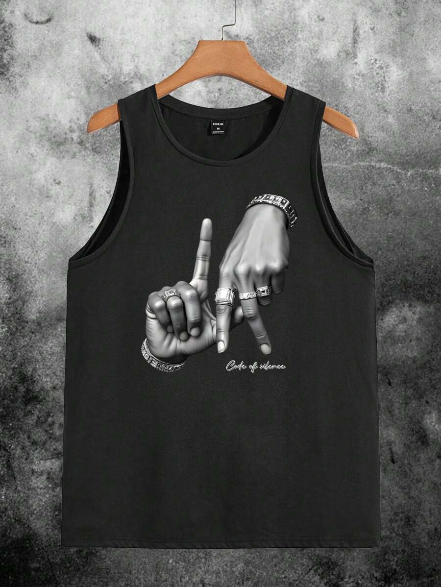 Manfinity EMRG LA Hand Sign Graphic Black Tank Top, Fashionable Street ...