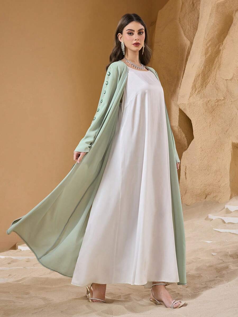 SHEIN Najma Loose-Fit Women's Arabic Abaya Robe With Beaded Embroidery ...