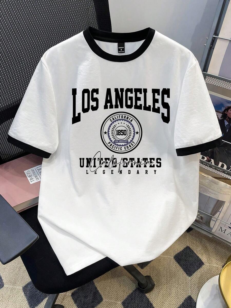 Manfinity Homme Minimalist College Font Graphic Tee, Casual Fashion ...