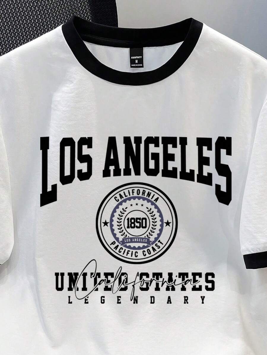 Manfinity Homme Minimalist College Font Graphic Tee, Casual Fashion ...