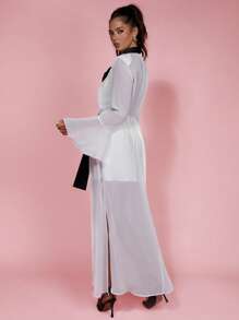 COSMINA Vestido elegante negro y blanco fruncido para mujer, primavera ...