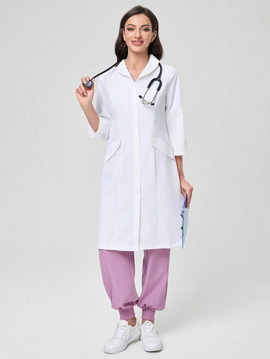 SHEIN TaskFit Plain Front Button Pocket Minimalist Casual White ...