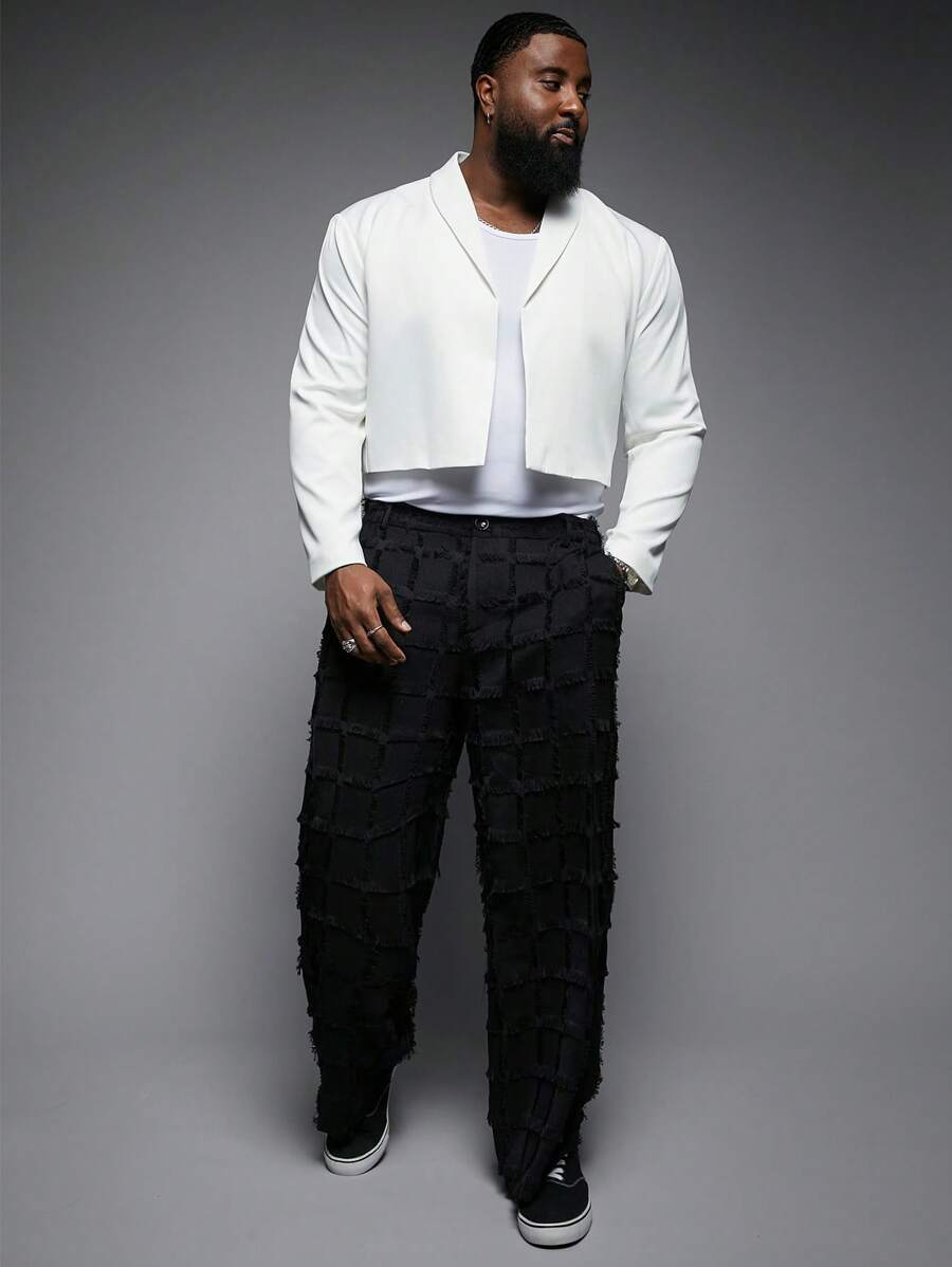 Manfinity NXTstreet Plus Size Men Loose Cut-Out Check Pattern Long ...