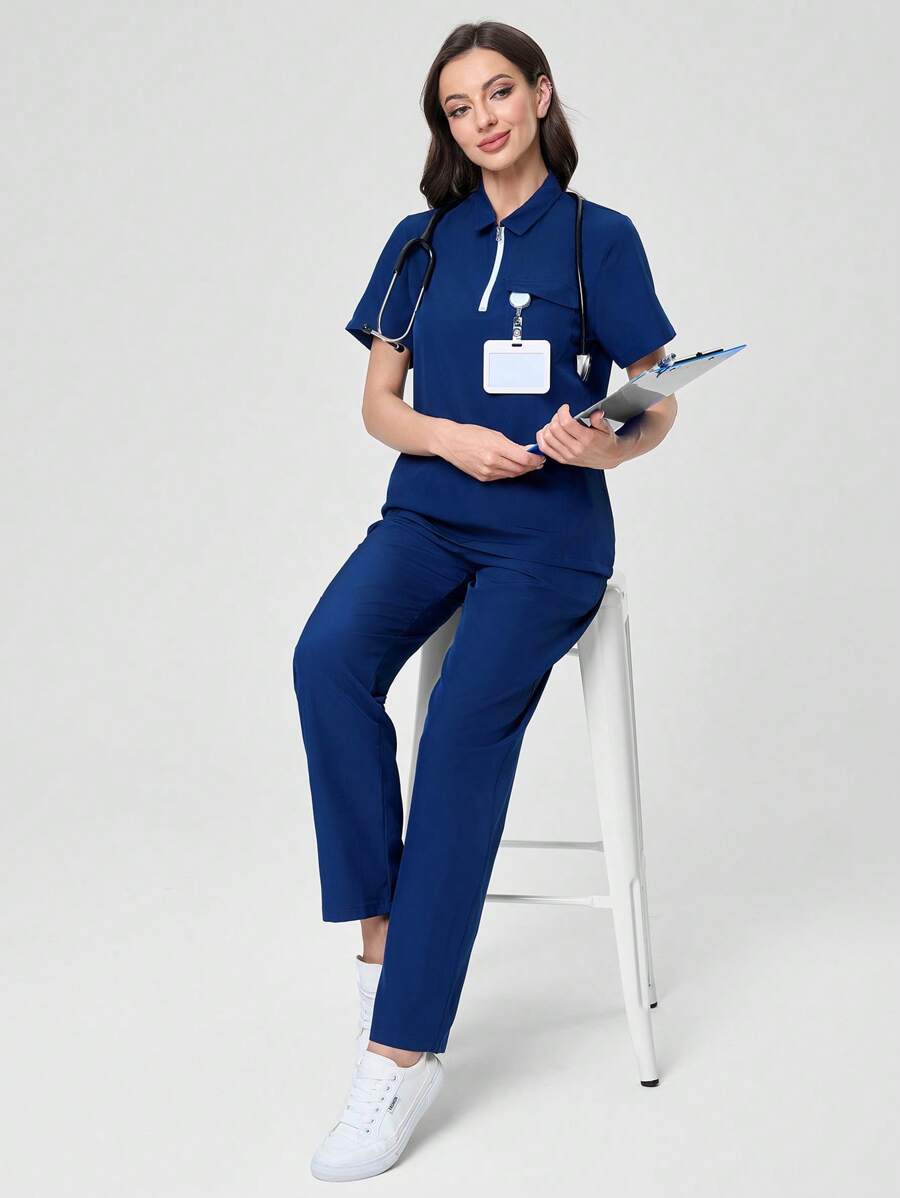 SHEIN TaskFit Women Front Zip Short Sleeve Casual Top And Long Pants ...