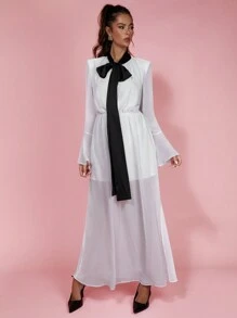 COSMINA Vestido elegante negro y blanco fruncido para mujer, primavera ...