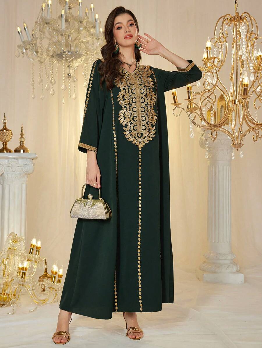 SHEIN Najma Women's V-Neck Ruffle Turkish & Arab Style Traditional ...