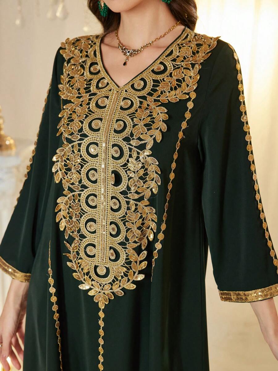 Al Najma Women's V-Neck Ruffle Turkish & Arab Style Traditional Abaya ...