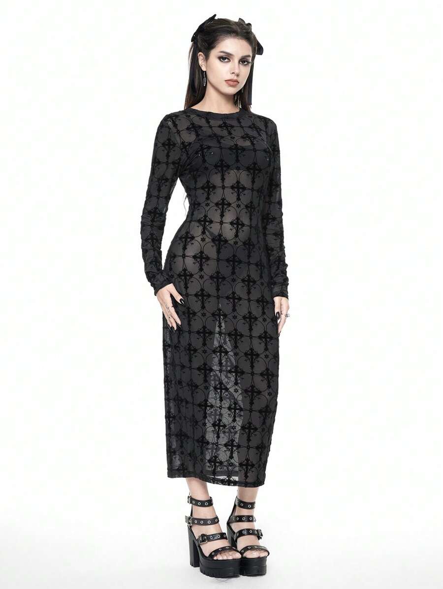 ROMWE Goth Women's Gothic Sheer Mesh Cross Overlay Cover Up, For Summer Beach Vacation | SHEIN USA