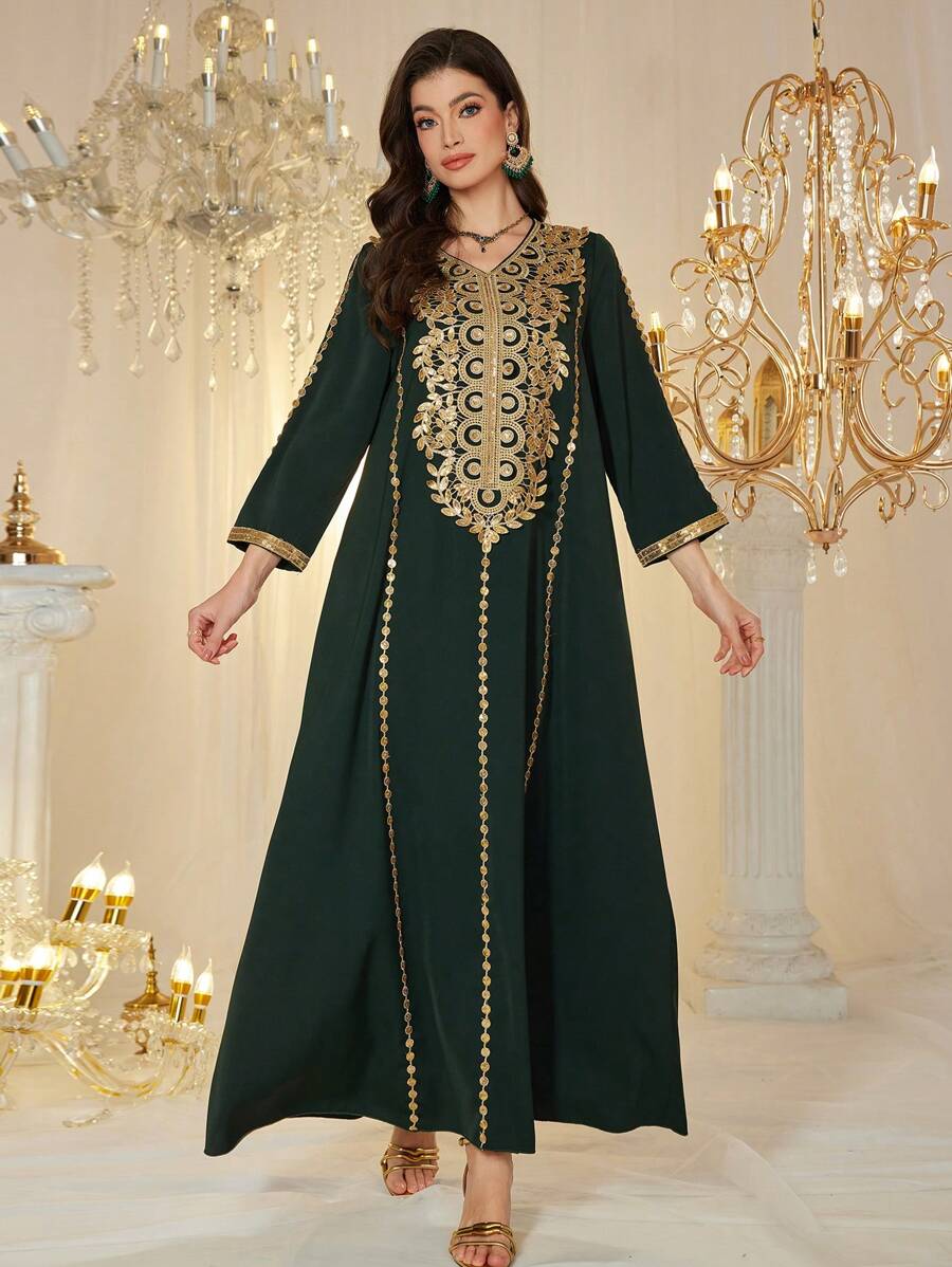 SHEIN Najma Women's V-Neck Ruffle Turkish & Arab Style Traditional ...