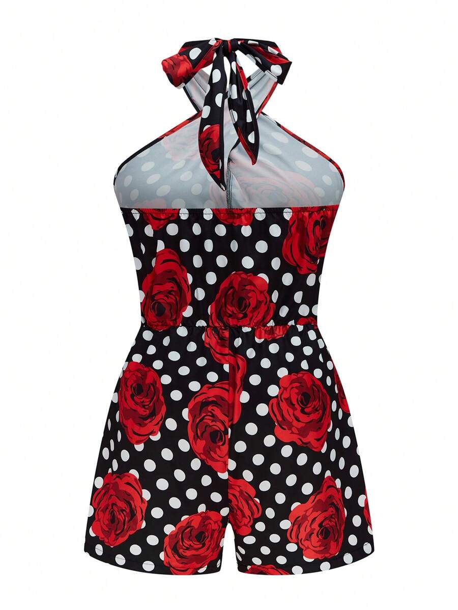 SHEIN Clasi Macacão Estampado com Bolinhas e Flores Rosas de um Piece ...