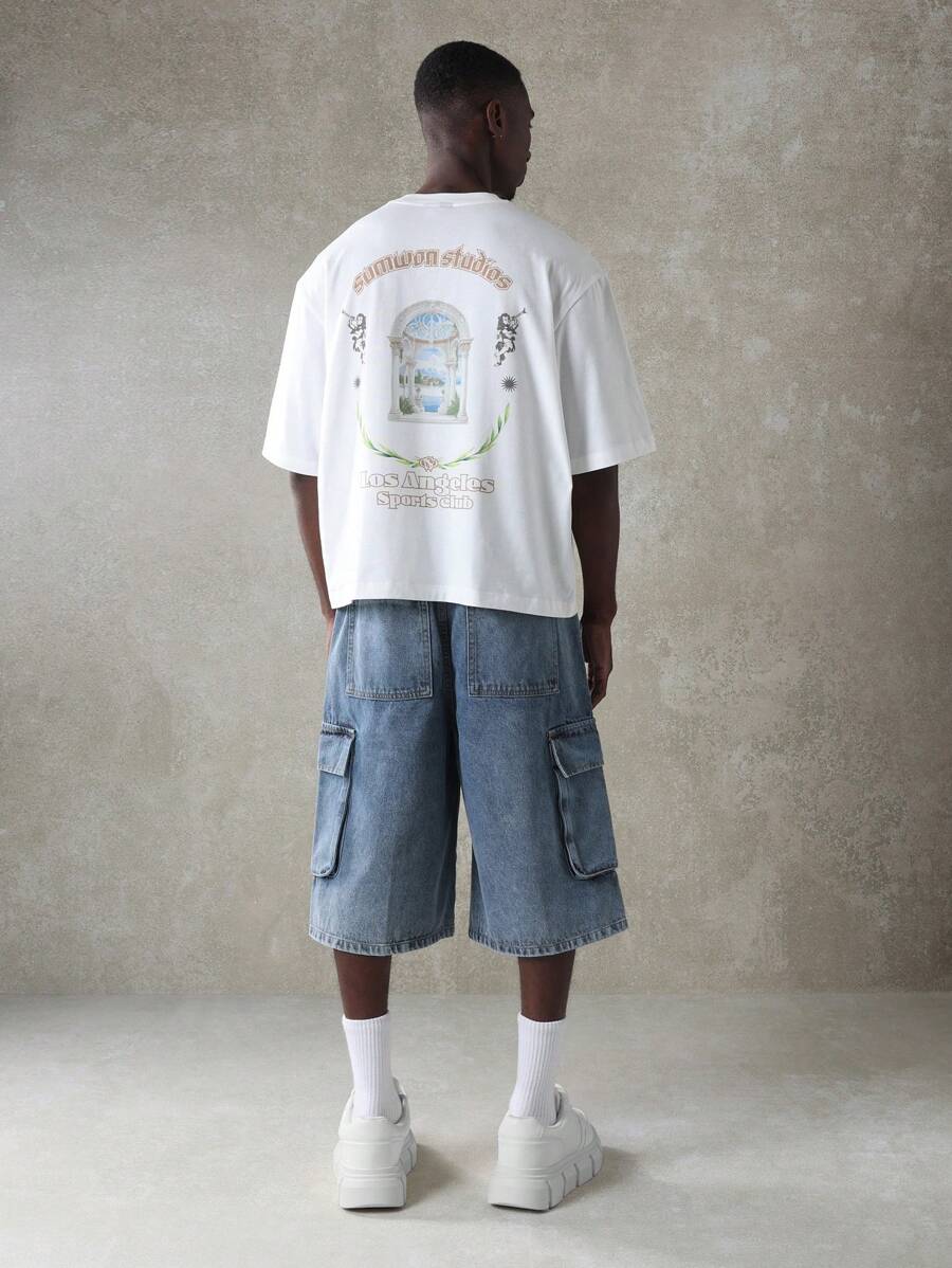 SUMWON Pull On Mid Washed Cargo Denim Jorts | SHEIN EUR