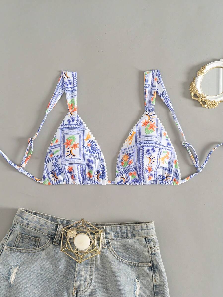 Swim Mod Women's Flower Print Swimwear Bikini Top For Summer Vacation ...