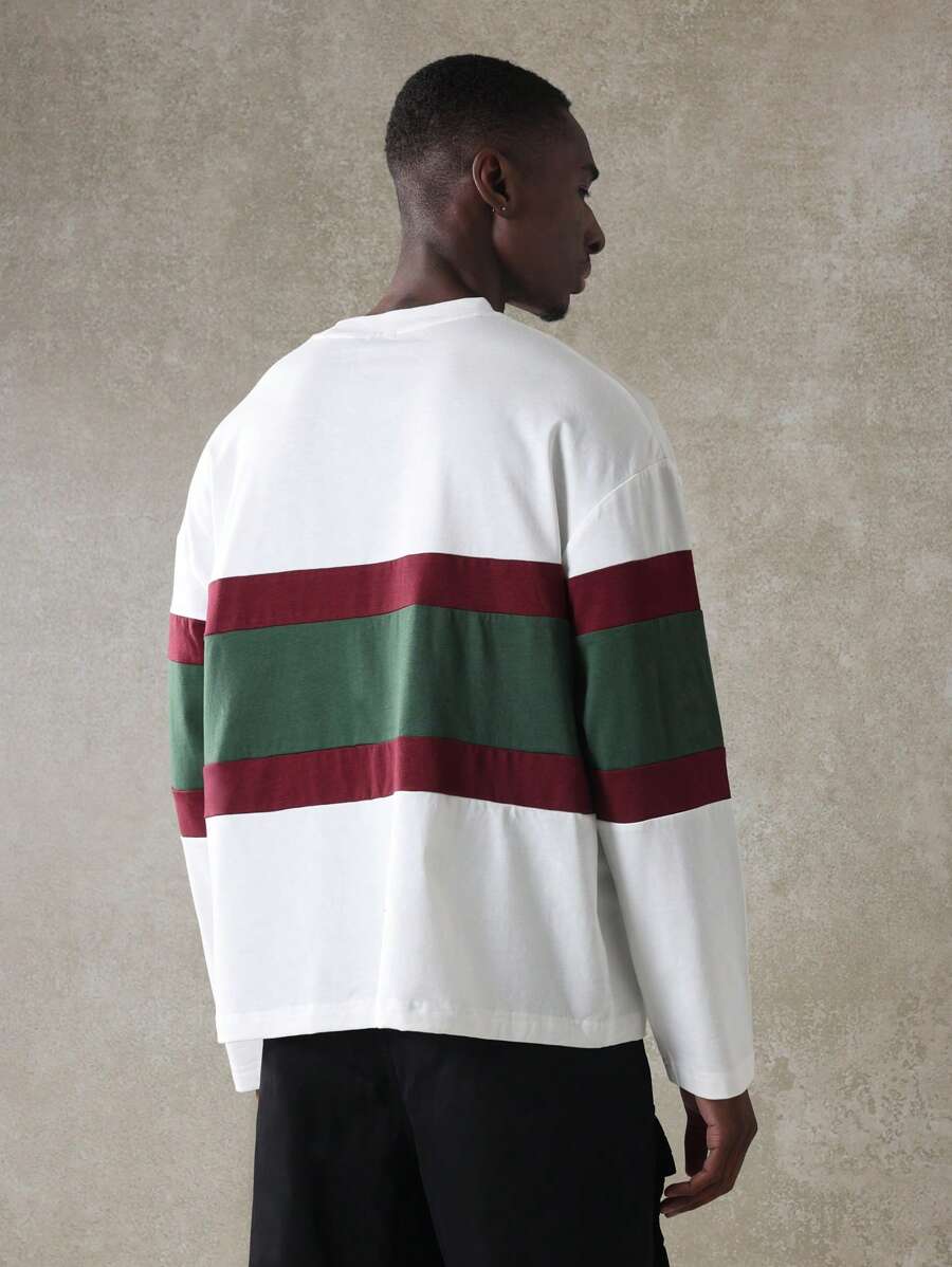 SUMWON Regular Fit Colour Block Panel Long Sleeve Tee With Embroidery ...