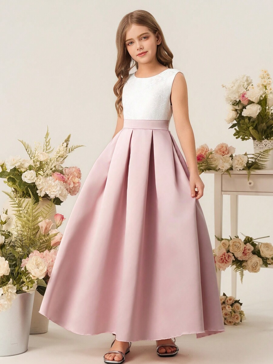 Tween Girl' Satin Round Neck Sleeveless A-Line Princess Dress, Fancy ...