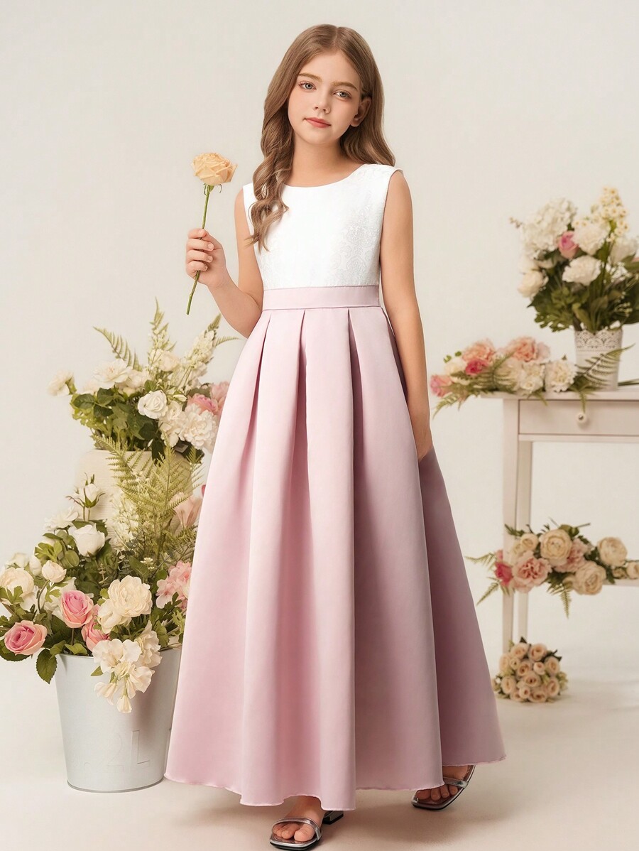 Tween Girl' Satin Round Neck Sleeveless A-Line Princess Dress, Fancy ...
