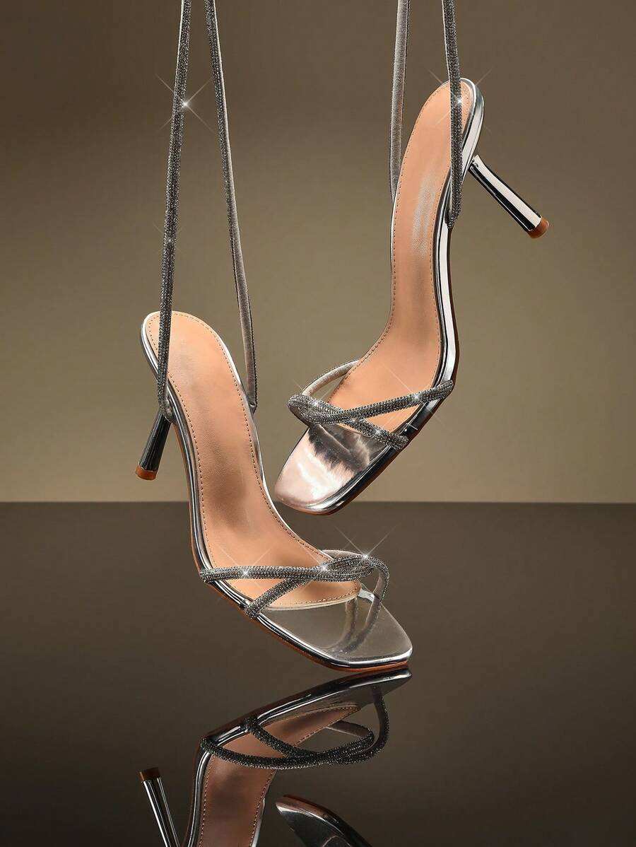 SHUZIA Open Toe Low Heel Silver Dress Shoes | SHEIN USA