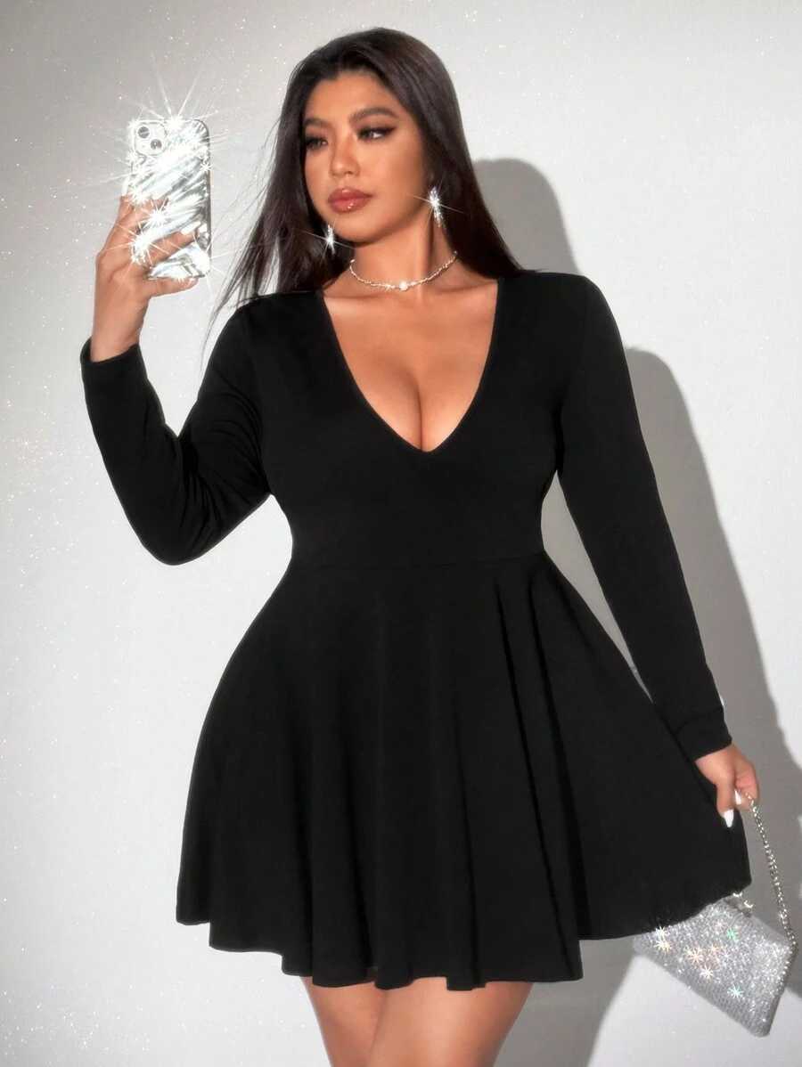 Viva Relle Women Plus Size Sexy Deep V-Neck Hollow Revealing Bust A ...