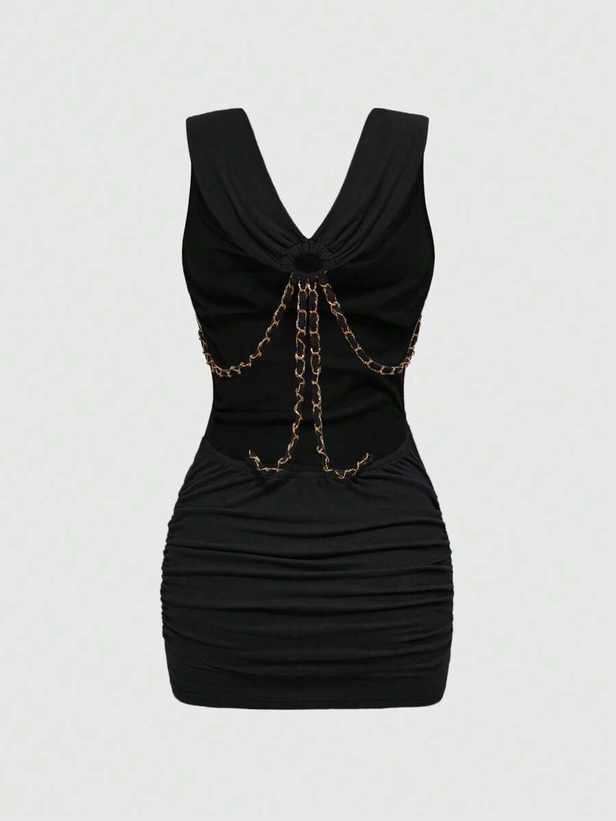 ROMWE J-Fashion Vintage Y2K Sexy Shibuya Babe Bodycon Deep Draped Neck ...