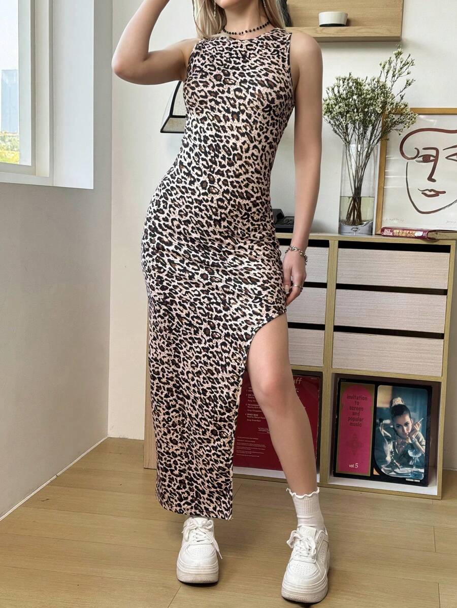 SHEIN Robe mi-longue pour adolescentes, col rond, sans manches, dos ...