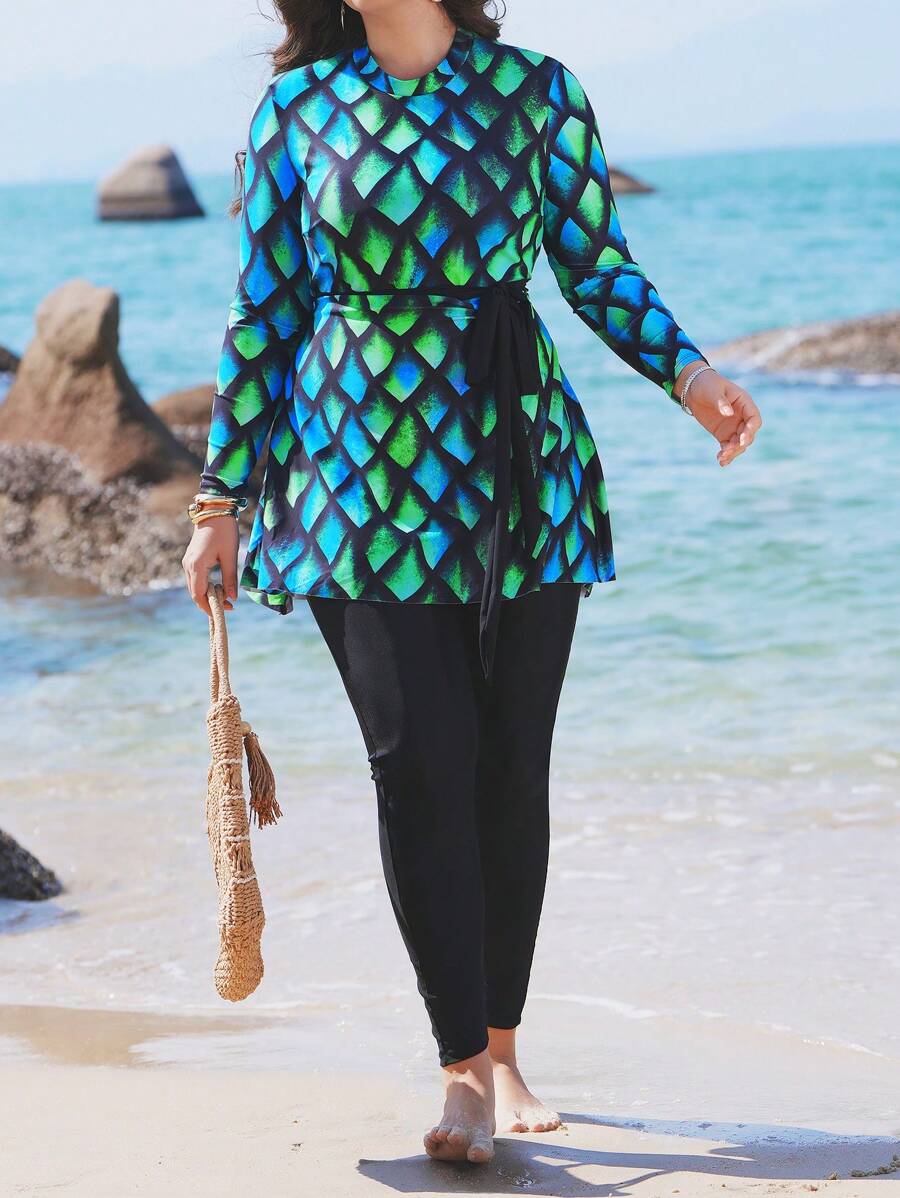 Swim Shayni Plus Size Women 2pcs/Set Random Print Top With Long Pants ...