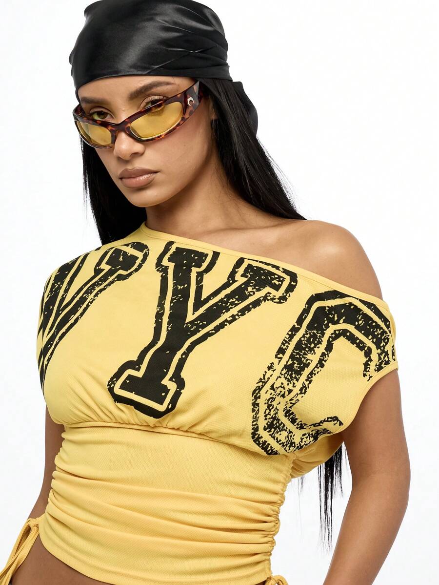 SUMWON WOMEN Off The Shoulder Ruched Side Printed Top for Sale ...