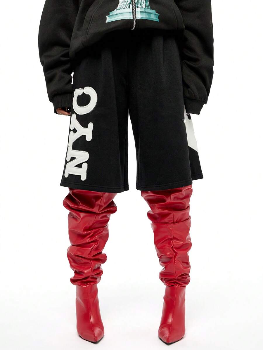 SUMWON WOMEN Elasticated Waist Applique Detail Jorts | SHEIN USA