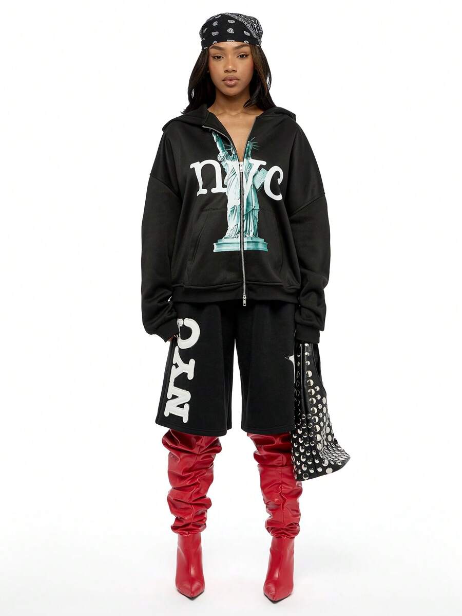 SUMWON WOMEN Elasticated Waist Applique Detail Jorts | SHEIN USA