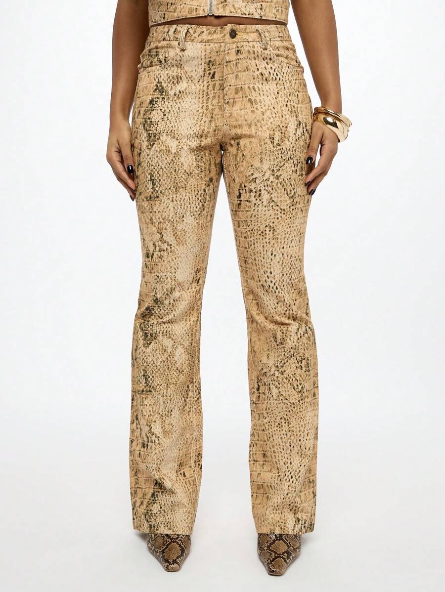 SUMWON WOMEN Designer Snake Print Low Rise Flare Jeans Y2K Style ...