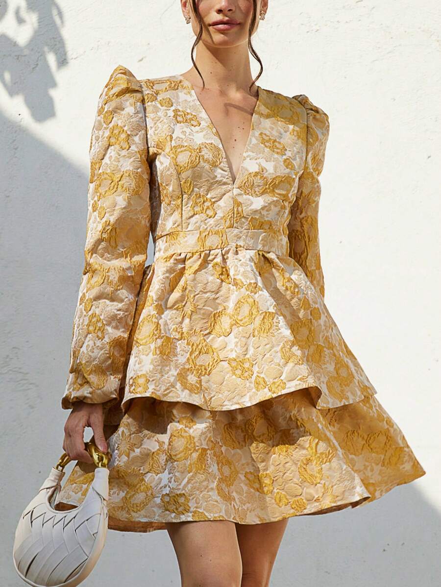 Aveloria Rosie Vestido mini de manga larga con jacquard elegante para ...