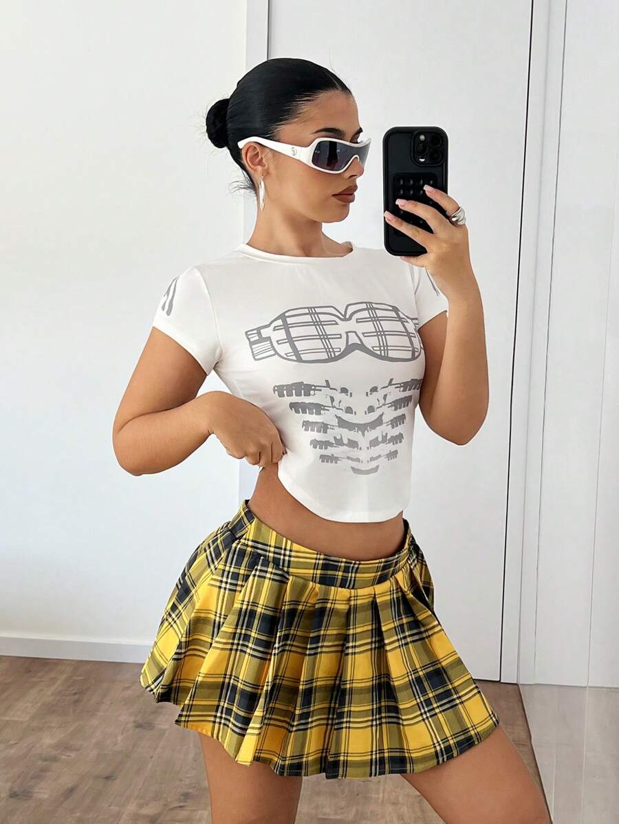 EgrlEra Women Hipple Gyaru Style Plaid Pleated Mini Skirt For Concert ...