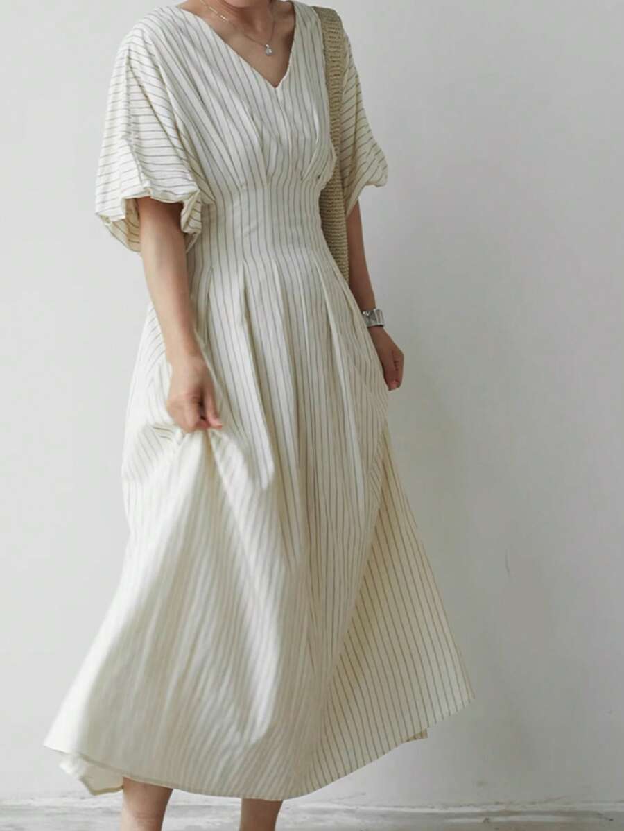 FRIFUL Women Casual Loose Striped Drawstring Dress Sundress Linen ...