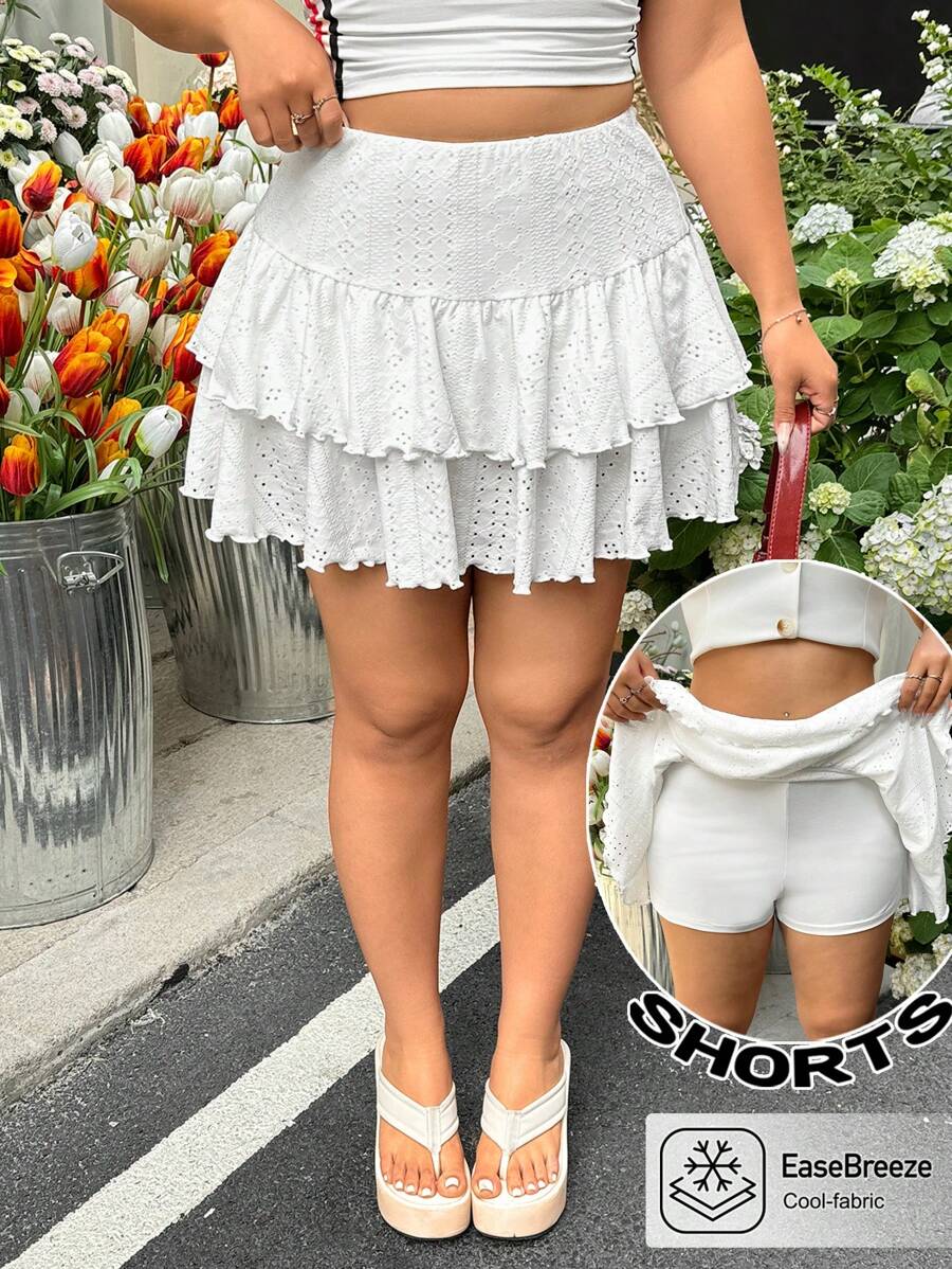 SHEIN EZwear Jupe courte blanche à plusieurs couches pour femmes grande taille | Mode en ligne ...