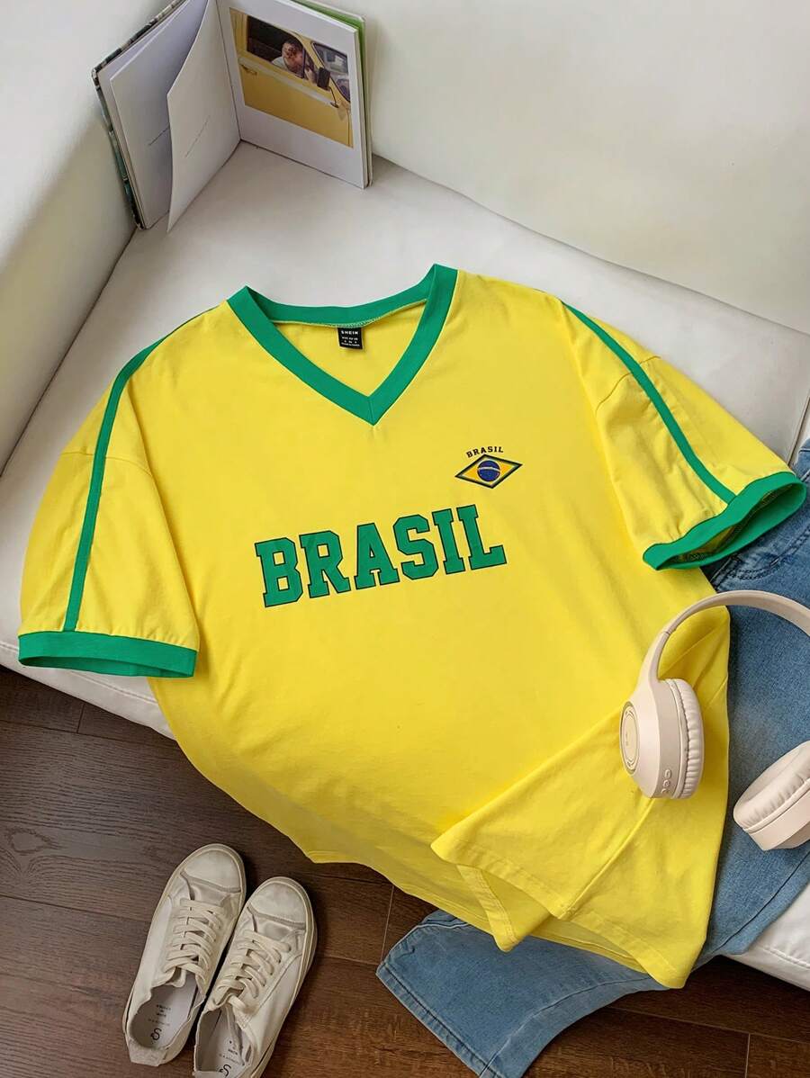 Comfortcana Butter Yellow Rave Outfits Women's Color Block Letter Print ...