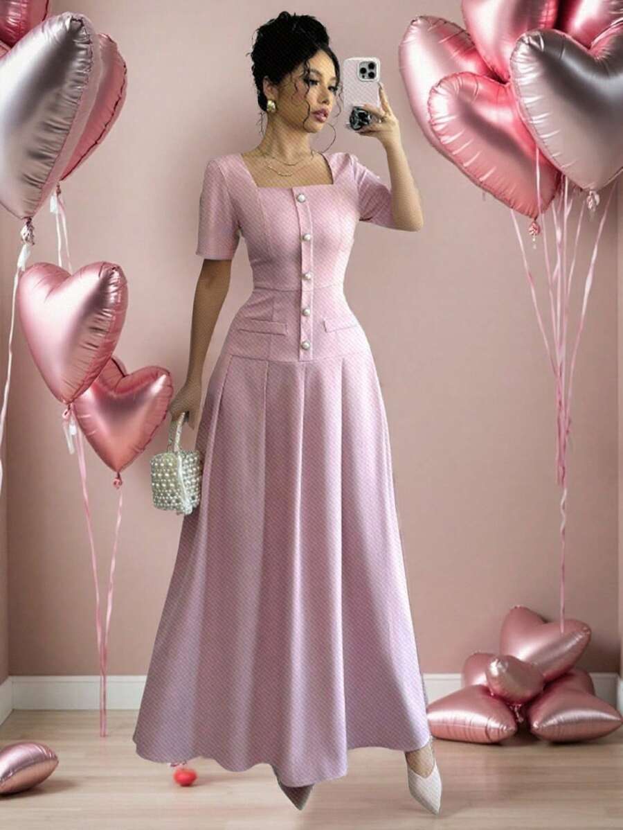 SHEIN Privé Festival Valentine's New Spring/Summer V-Neck Puff Sleeve ...