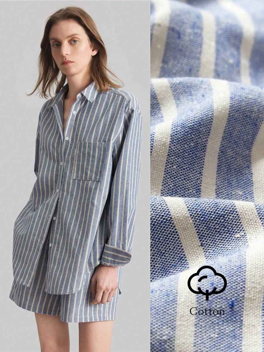 Ontre ชุดสูทสองชิ้นลายทางสีฟ้าอ่อนสไตล์โบฮีเมียนสำหรับผู้หญิง Four ...