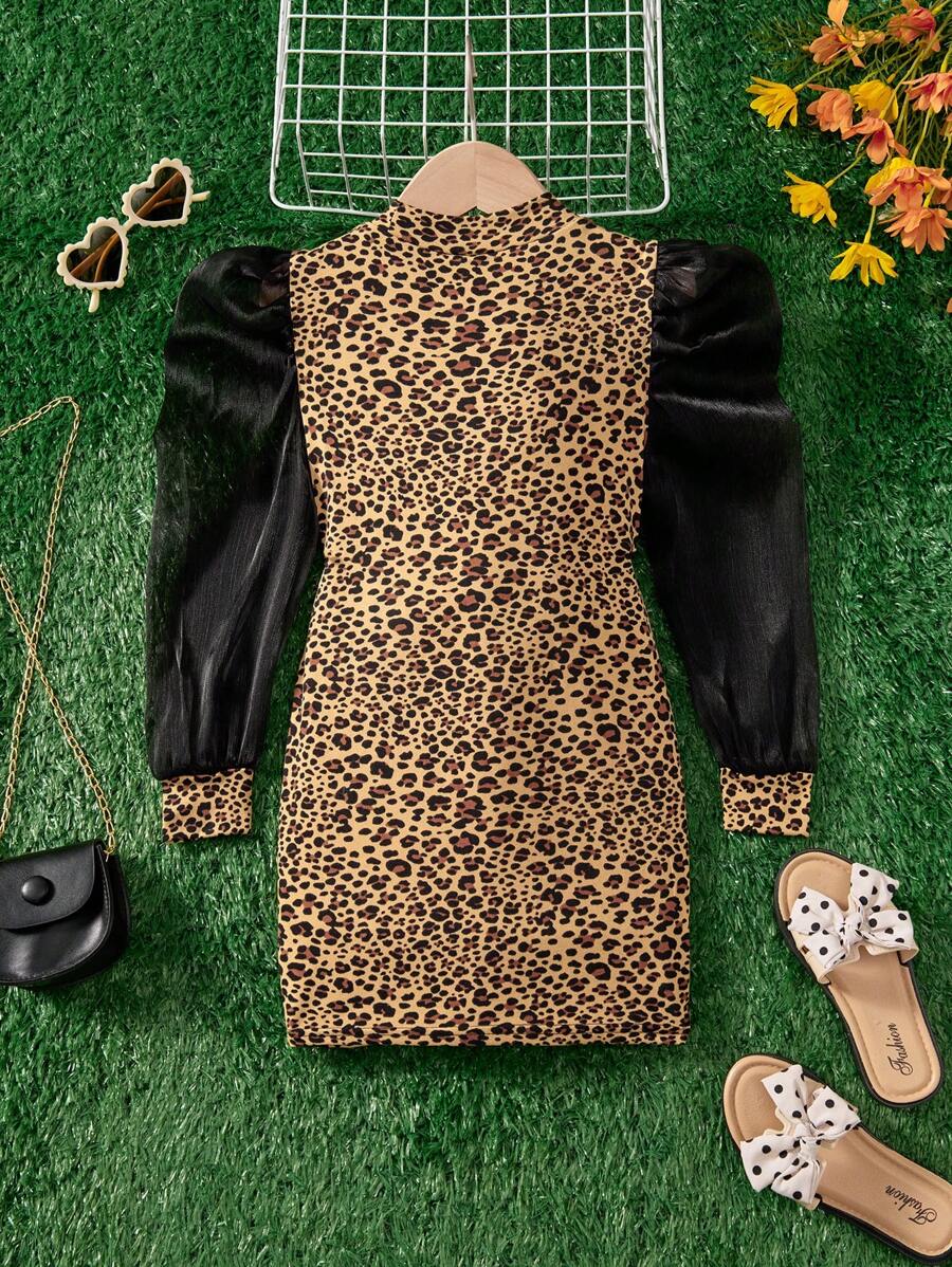 SHEIN 1 pièce/set de robe à manches bouffantes avec patchwork de ...