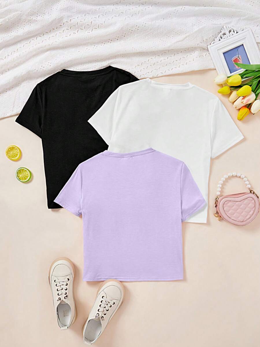 Tween Girls Casual Cartoon Graphic Multiple T-Shirts, Suitable For ...