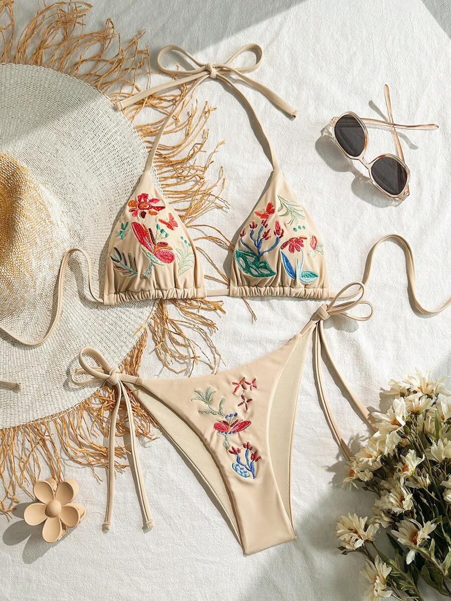 SHEIN Swim 2025 Floral Embroidery Two Pieces Swimwear For Women, Summer ...