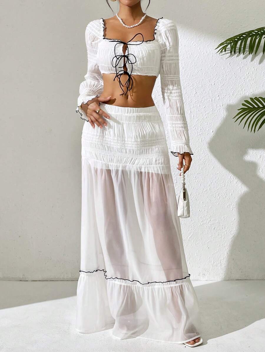 SHEIN Raffinéa Women Elegant Texture Cropped Top And Color Block ...