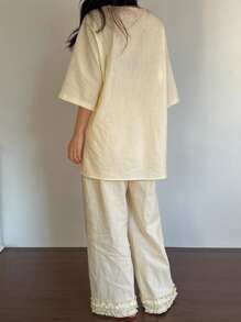 DAZY Conjunto de pijama de mujer con cuello en V y volantes en un ...