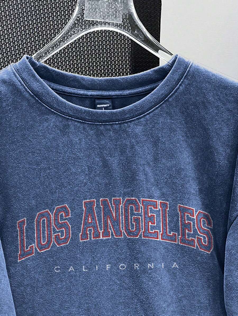 Manfinity Hypemode Men's Haze Blue Vintage T-Shirt With Abstract ...