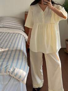 DAZY Conjunto de pijama de mujer con cuello en V y volantes en un ...