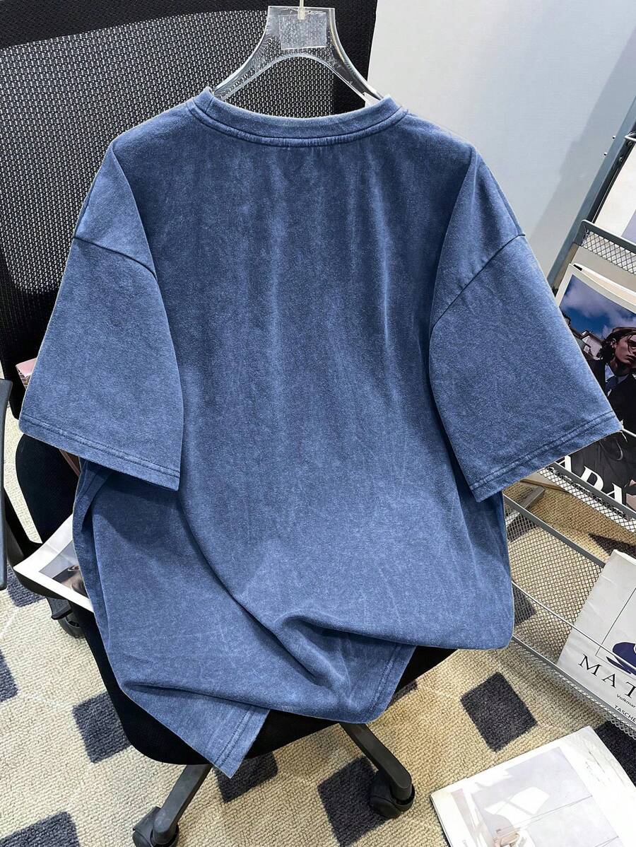 Manfinity Hypemode Men's Haze Blue Vintage T-Shirt With Abstract ...