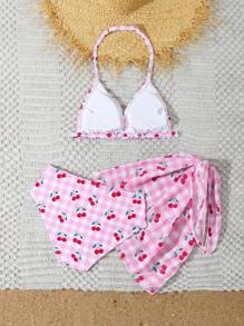 Tween Girls Floral Print Ruffled Edge Lace-Up Two-Piece Swimwear Set ...